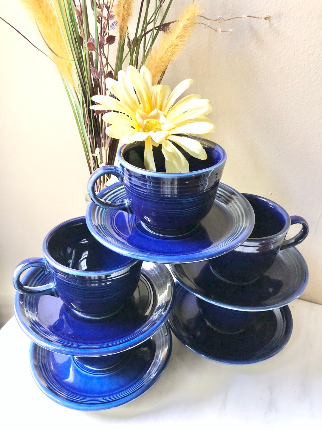 Vintage Fiestaware 10 Piece Set for 5 of Cobalt Blue Coffee Cups/mugs ...