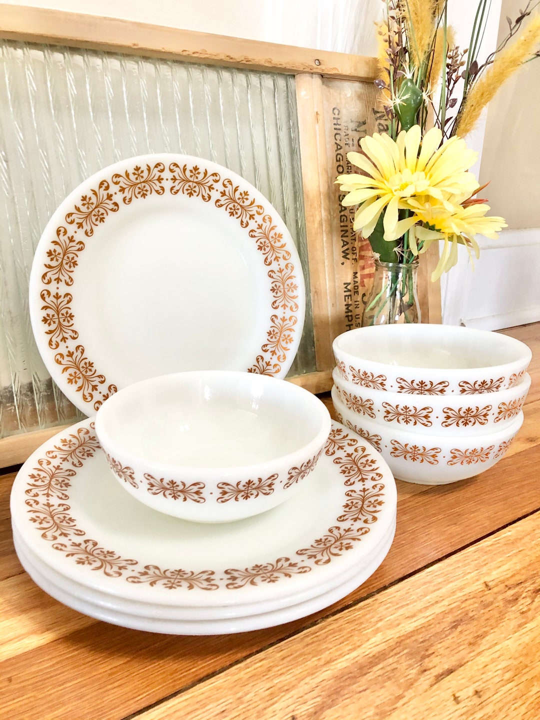 Vintage Pyrex/corning Ware SET of 8 Copper Filigree Luncheon/salad ...