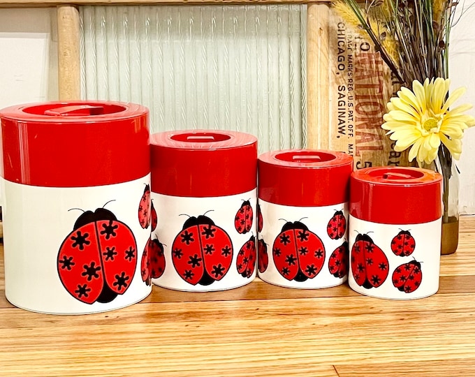 Vintage Ladybug Metal Canister Set of Four (4) / 1970's Ladybug Metal ...