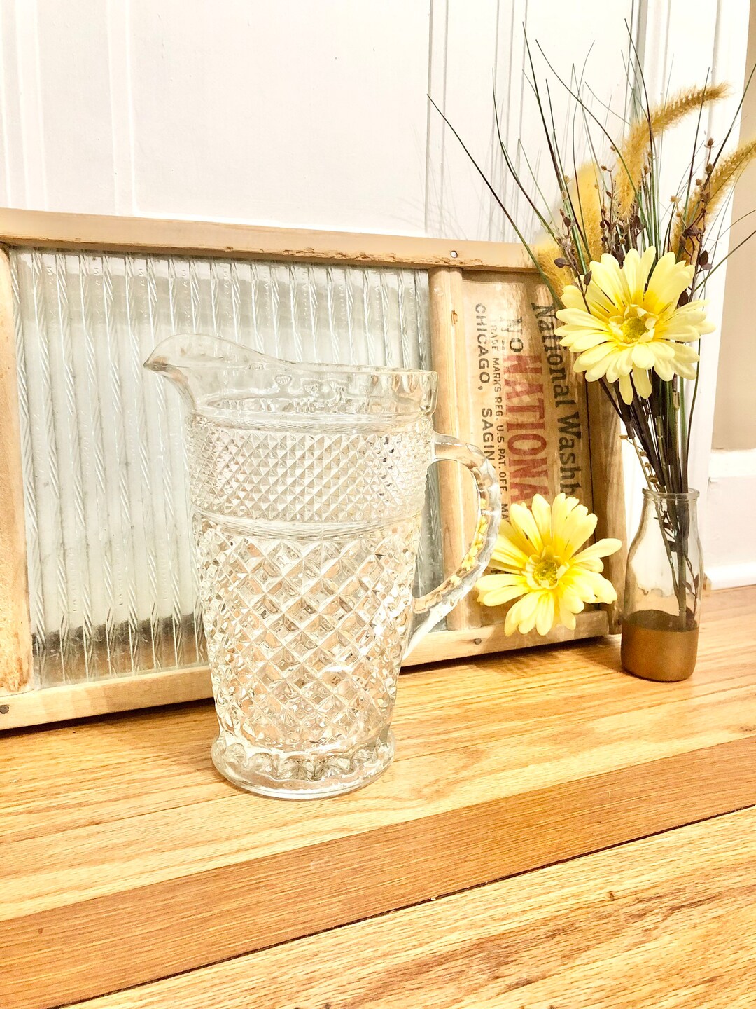 Vintage Anchor Hocking Wexford Pitcher: Diamond Pattern Leaded Crystal ...