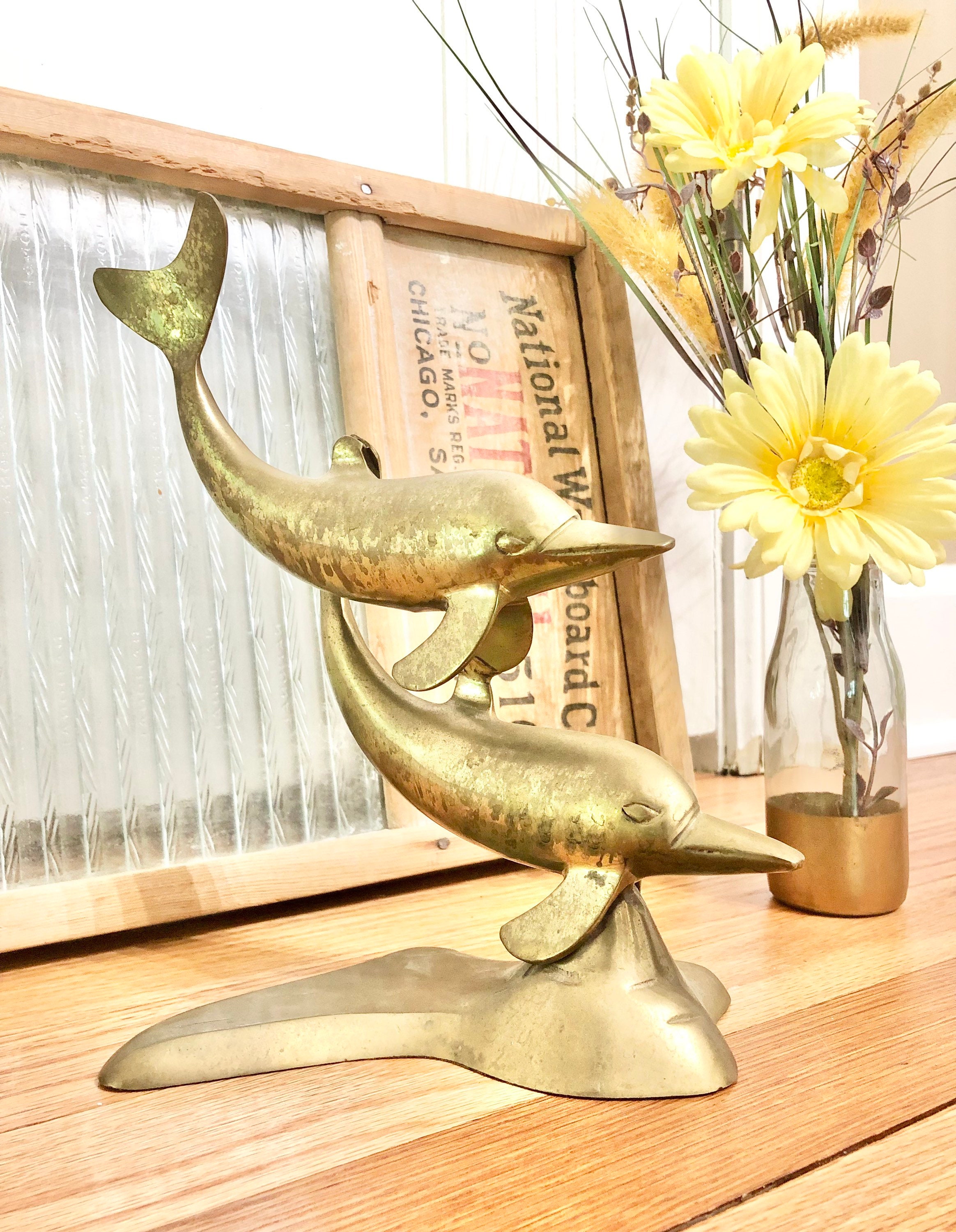 Vintage Brass Dolphin Statue / Mid Century Brass Dolphins / - Etsy