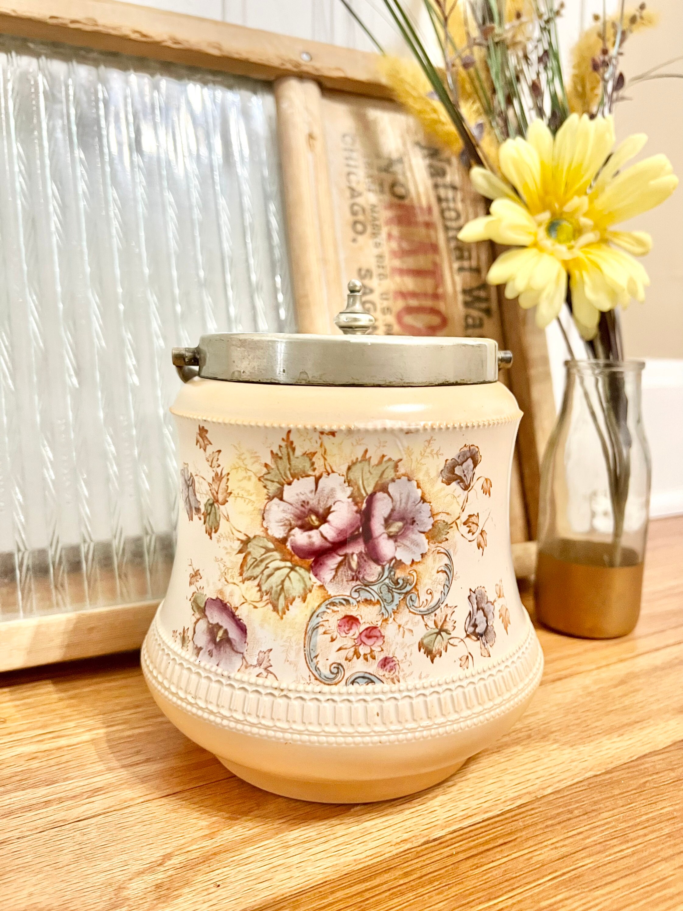 RARE Antique Crown Devon-ware Fieldings England Biscuit Barrel - Etsy