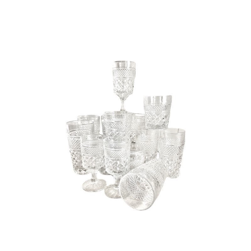 Vintage Anchor Hocking Wexford Crystal Glasses: Diamond Pattern Sets of ...