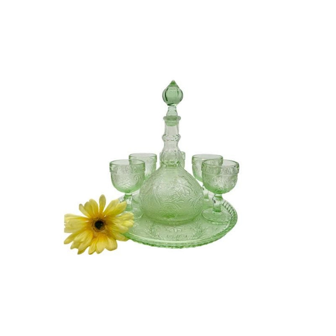 Vintage Indiana Glass Chantilly Green Tiara Glass Sandwich Pattern 8 ...