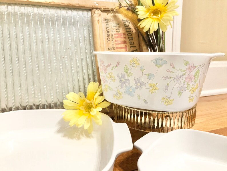 Vintage Corning Ware SET of 3 Pastel Bouquet Pattern | Etsy