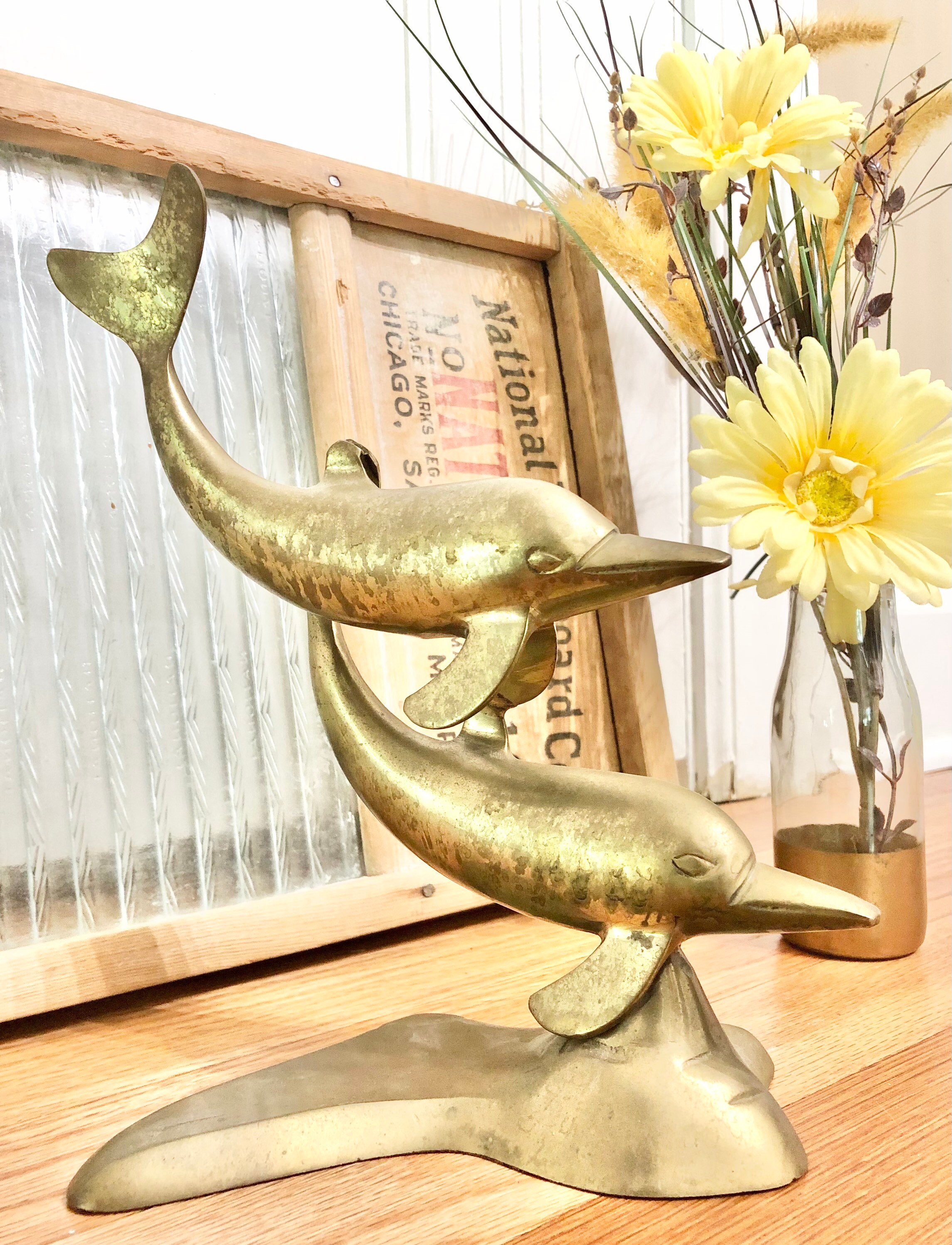 Vintage Brass Dolphin Statue / Mid Century Brass Dolphins / - Etsy