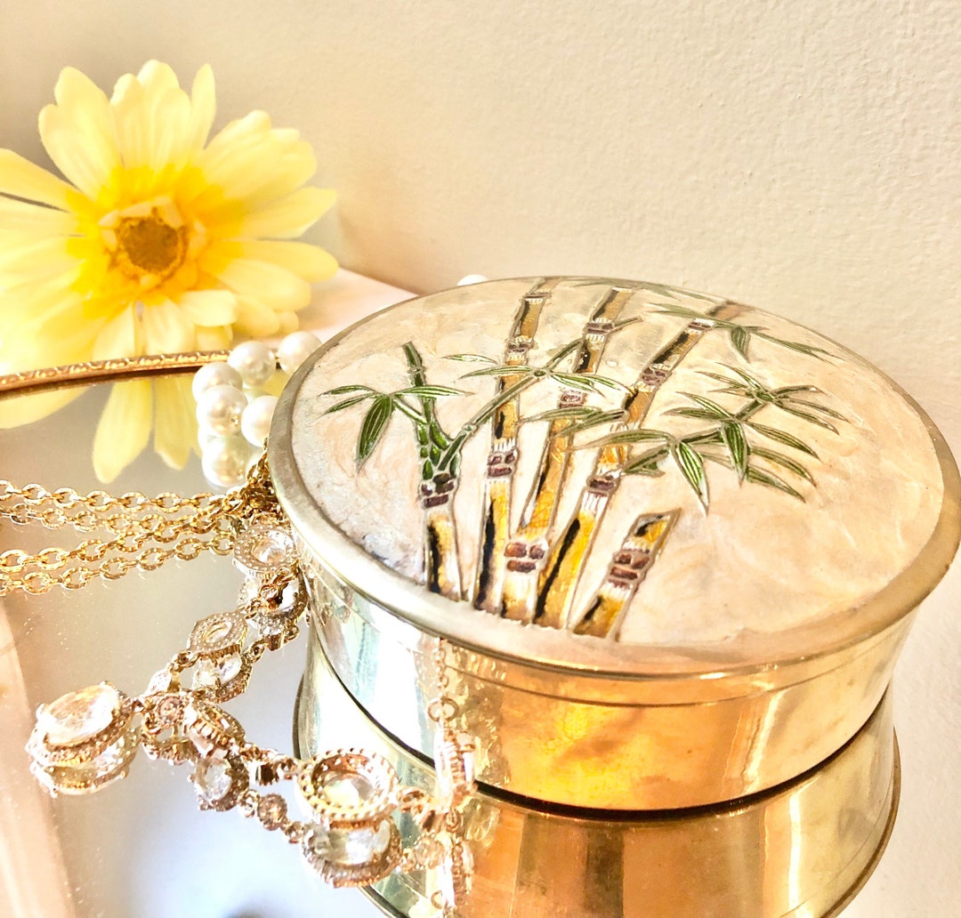 Vintage Brass Trinket Box: Bamboo Design Lidded Jewelry Storage - Etsy