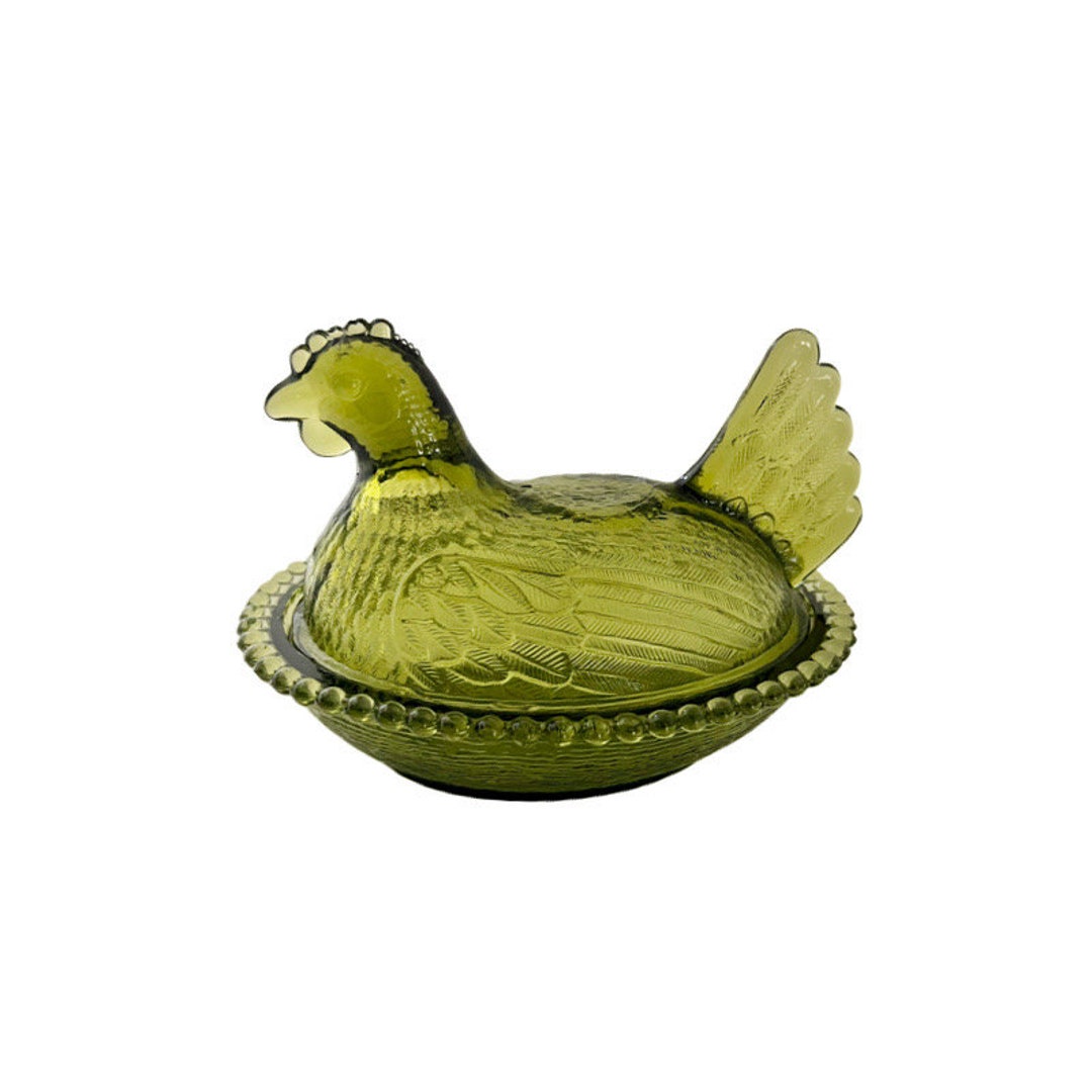 Vintage Indiana Glass GREEN Glass "hen on Nest" / Green Glass Candy ...