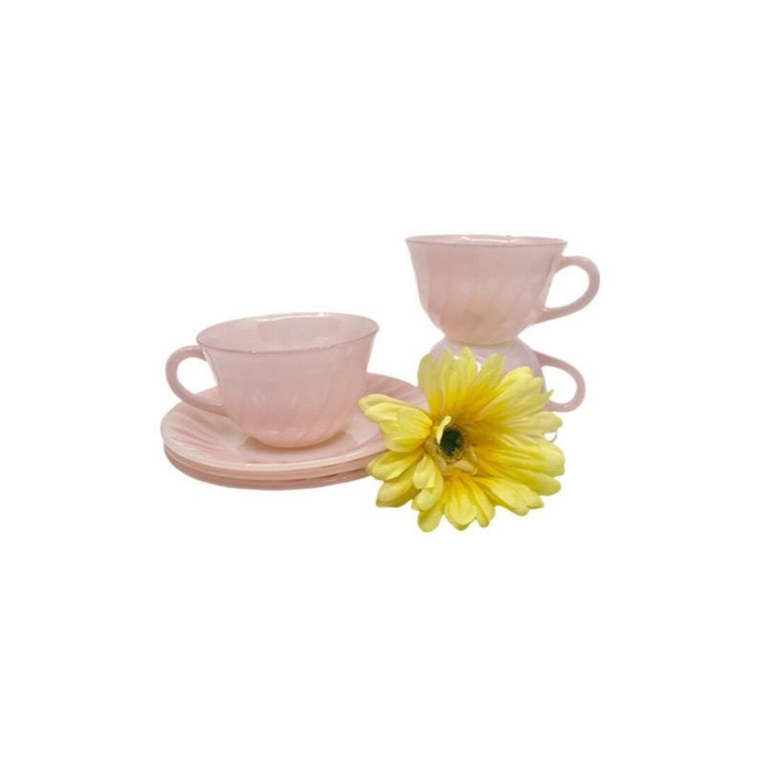 Vintage Fire-king Pink Swirl 6 Piece Tea Set for 3 / 1950's Pink Swirl ...