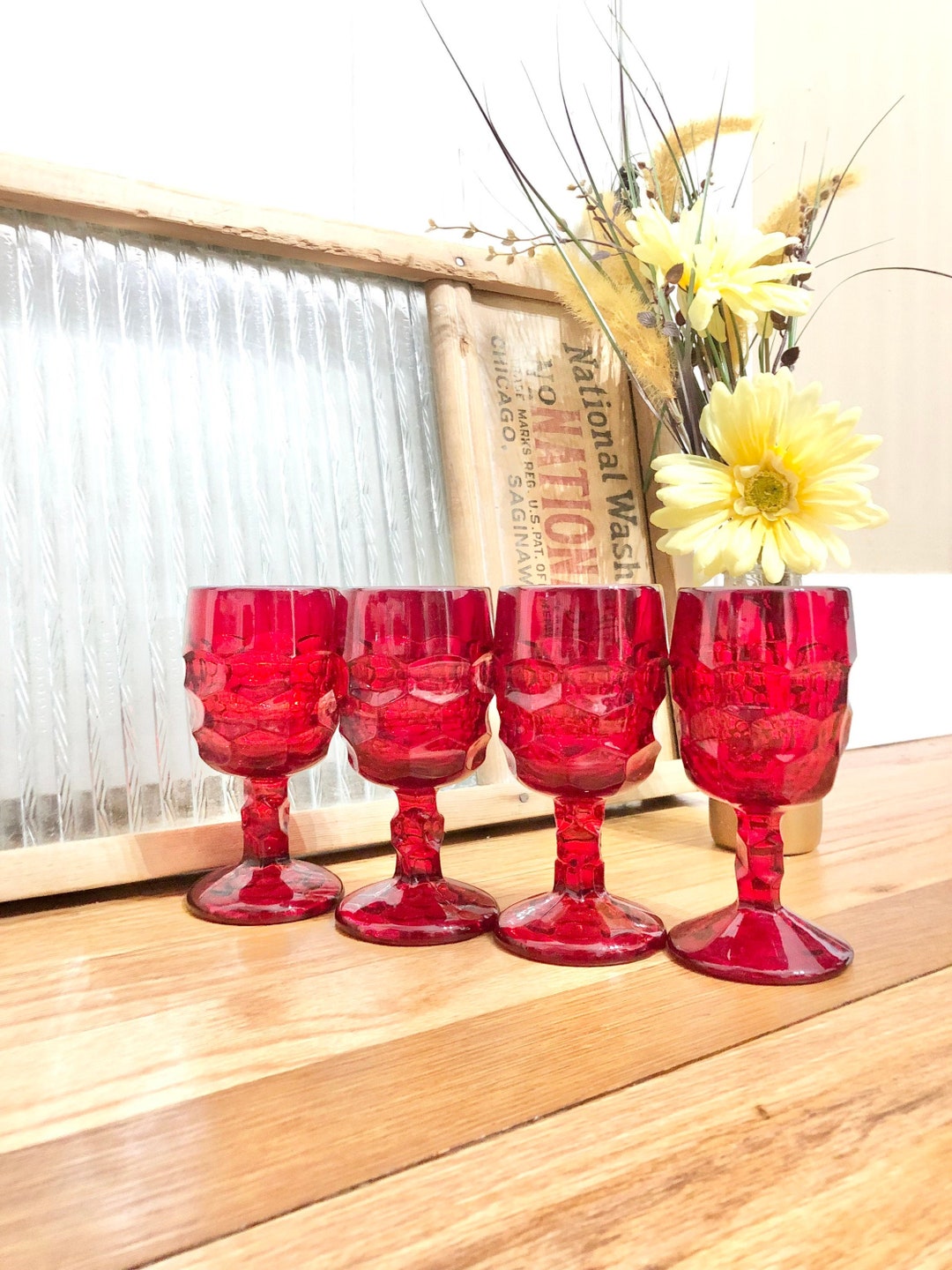 Vintage SET of 4 Ruby Red Viking Arlington Wine Glasses / Georgian ...