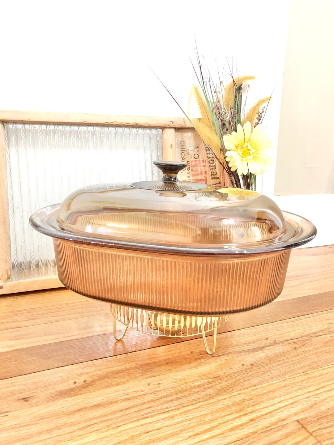 Vintage Amber VISION WARE 4 QT Casserole/roasting Dish / Corning Ware ...