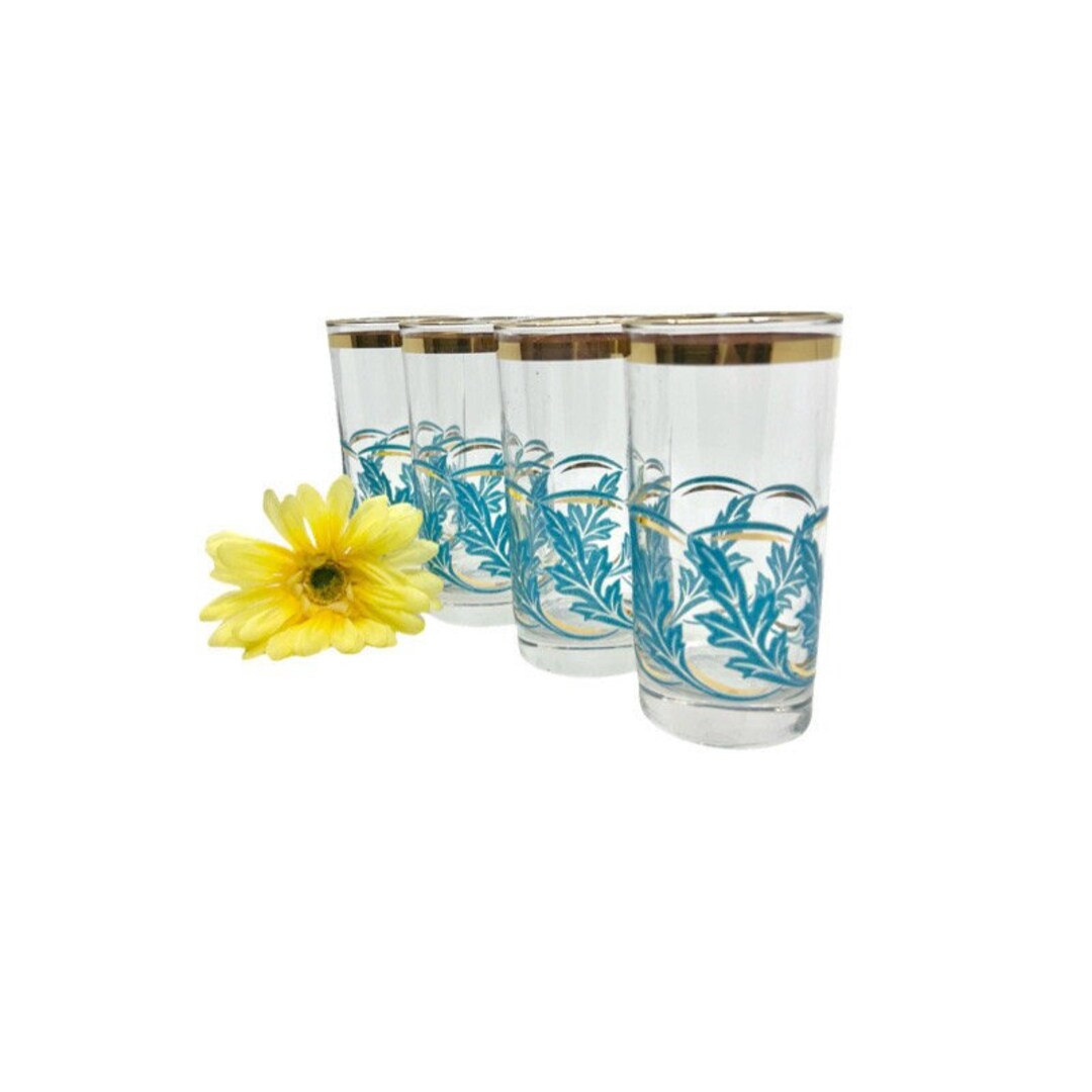 Vintage Libbey Fern Glaze Glasses: Mid-century 22K Gold Trim, Set of 4 ...
