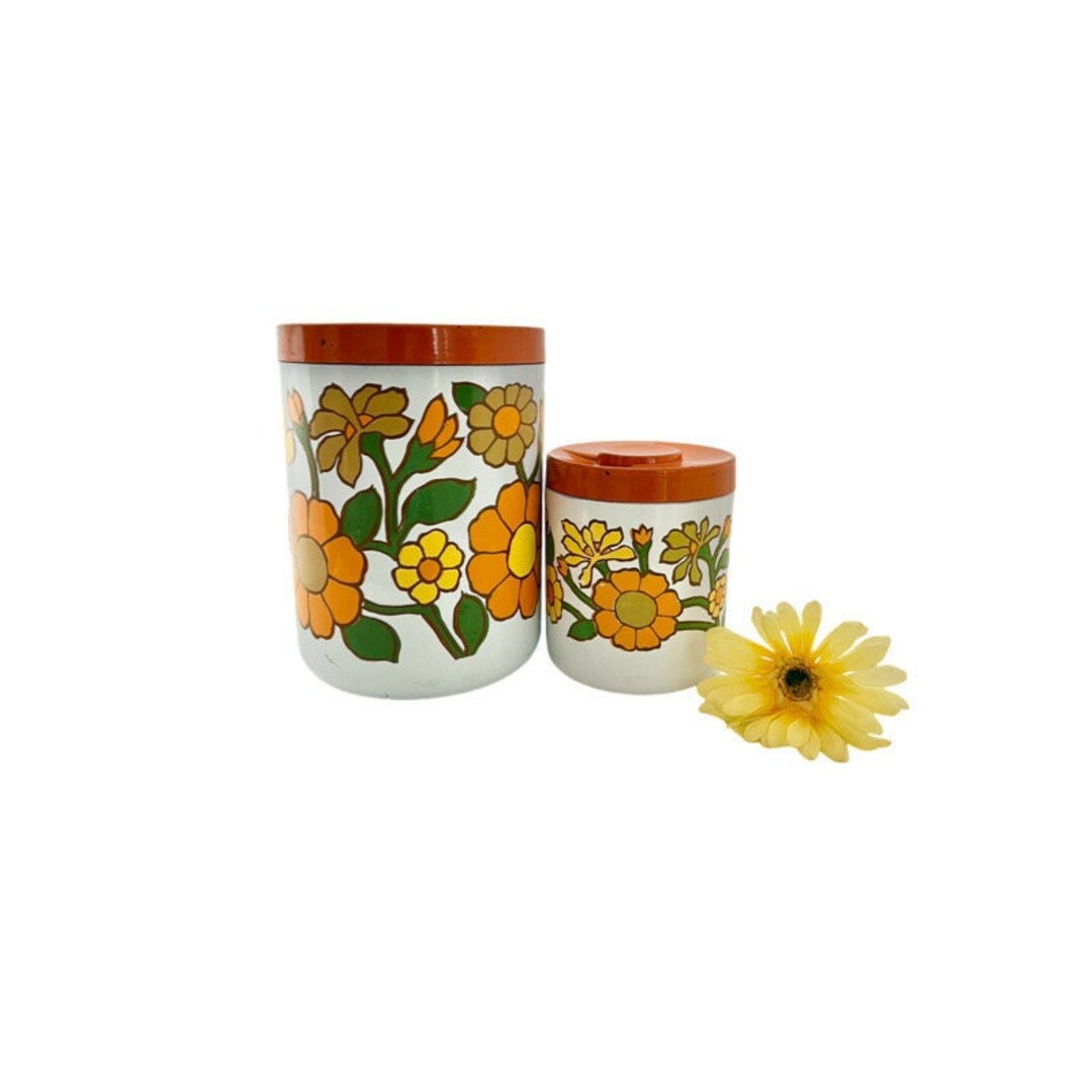 Vintage Flower Power Canisters / 1970's SET of 2 Flower Power Canisters ...