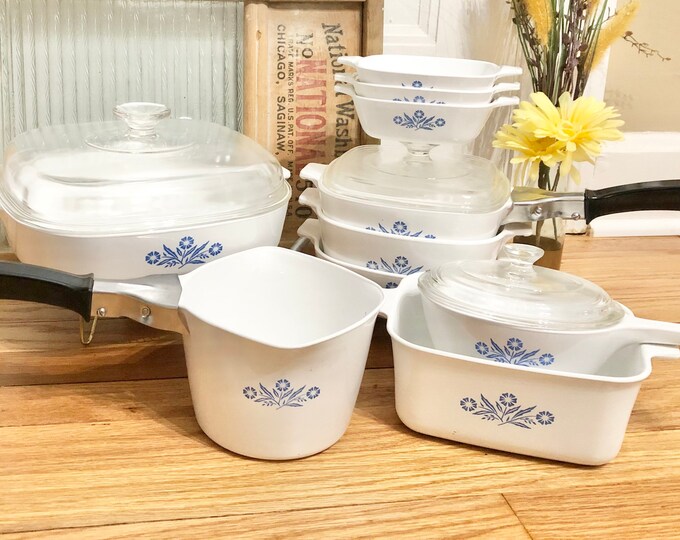 Corning Ware / Blue Cornflower LOT of Casseroles/pots/pans/saucepans ...