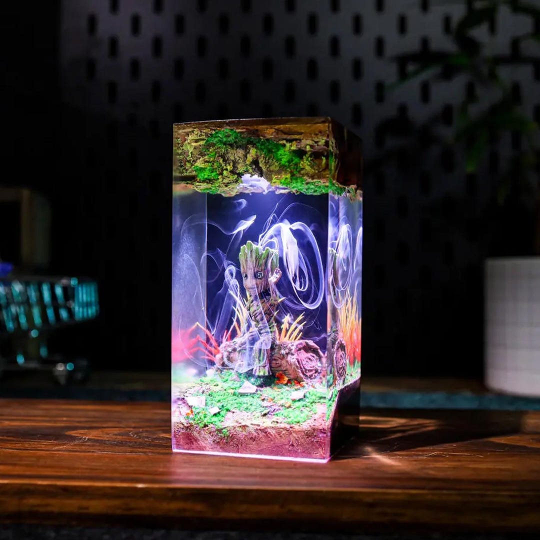 Baby Groot Superhero Resin Lamp, Mar.vel Epoxy Lamp Resin Lamp, Custom ...