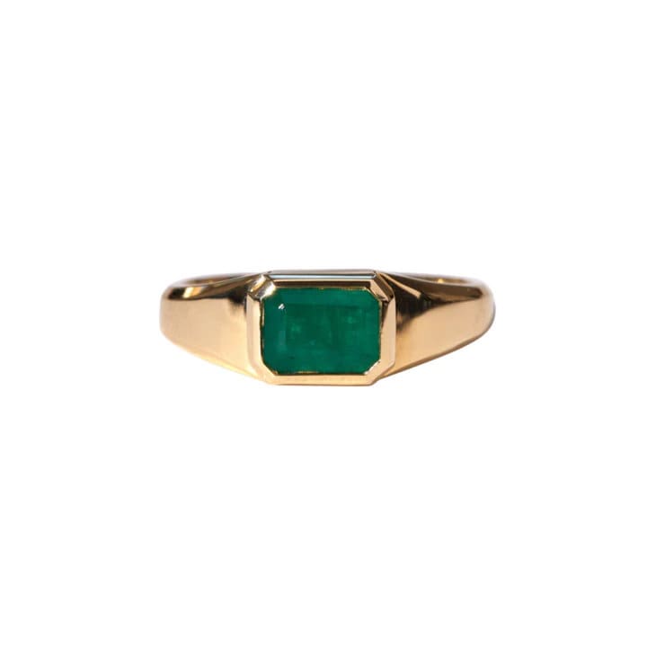 Emerald Signet Ring Solid 14k Gold Emerald Ring Mens Emerald Ring Wedding Engagement Ring ...