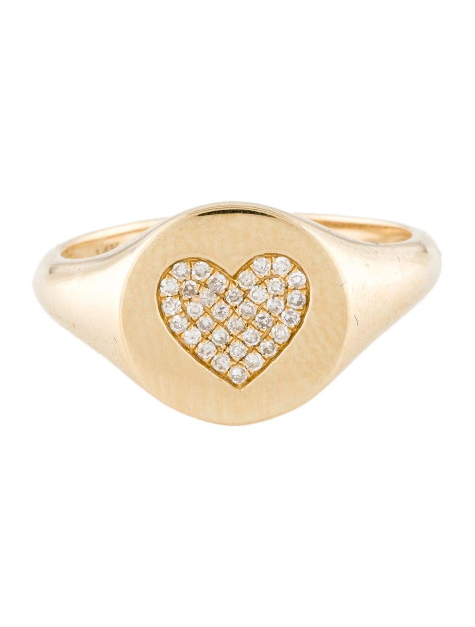 Solid 14K Gold Signet Ring Heart Design Diamond Ring Gold Engraved Ring ...