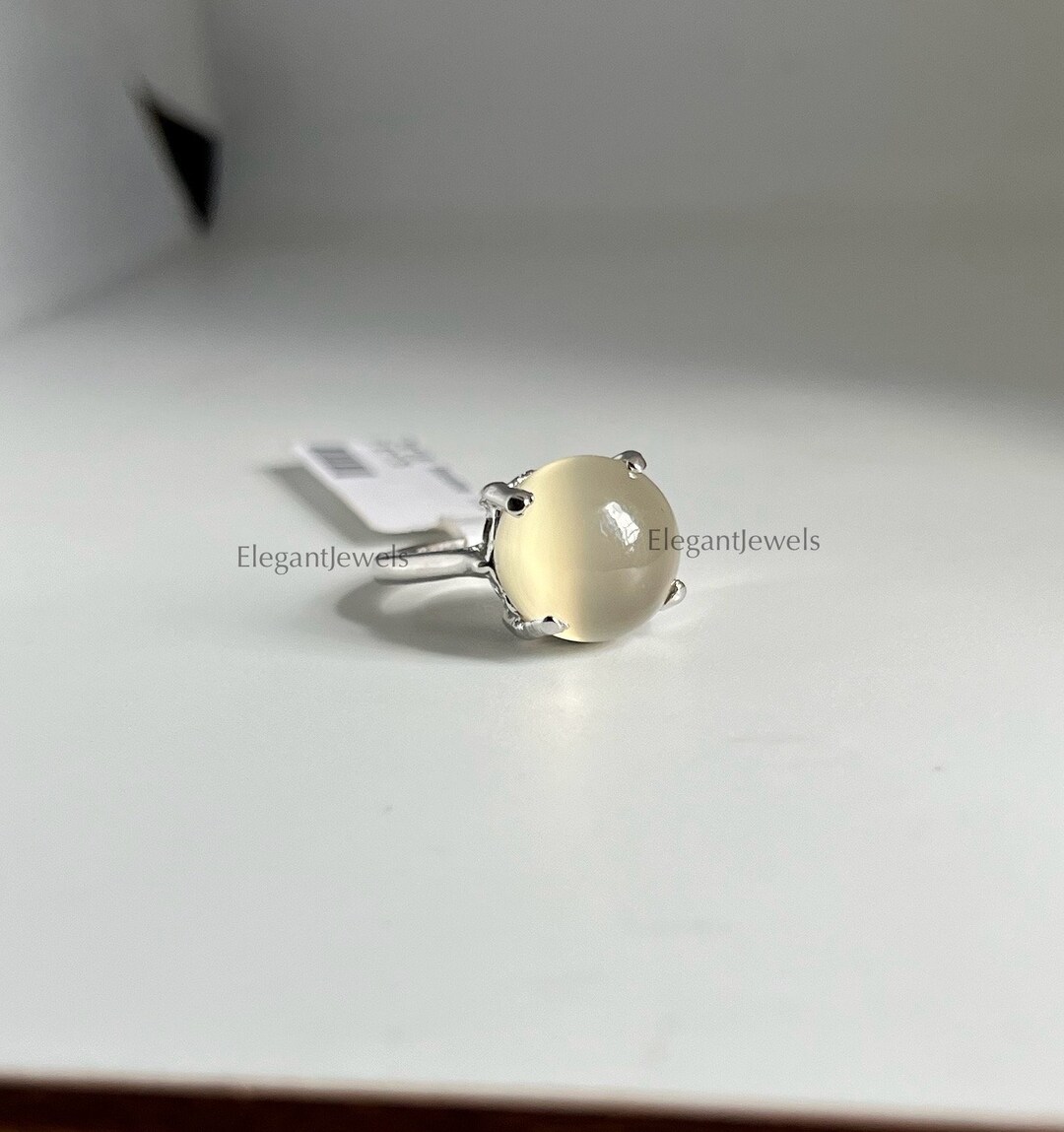 Silver Moonstone Ring Handmade Silver Ring Round Cut Moonstone ...