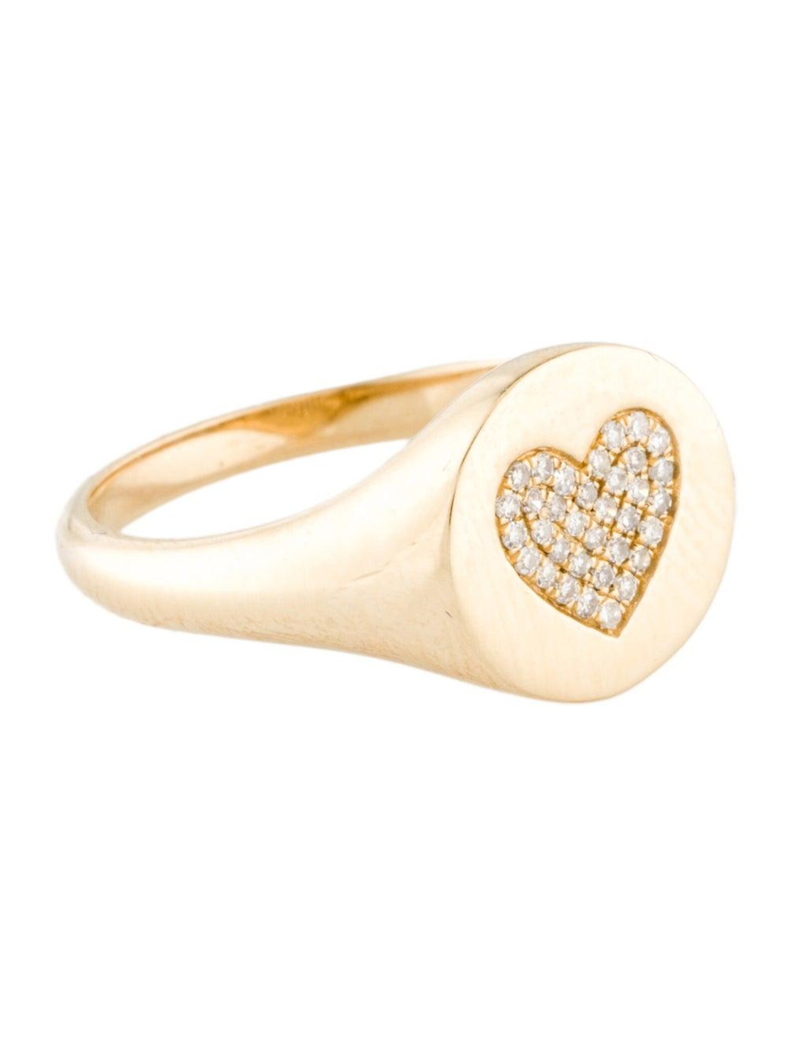 Solid 14K Gold Signet Ring Heart Design Diamond Ring Gold Engraved Ring ...