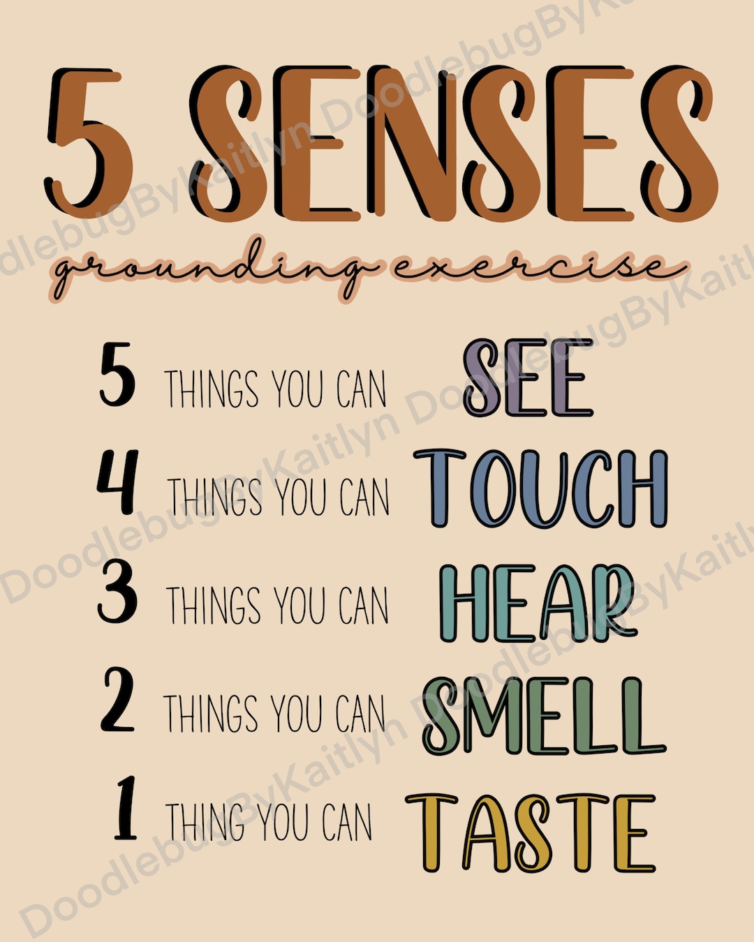 5 Senses Grounding Exercise - Unframed Poster - Etsy