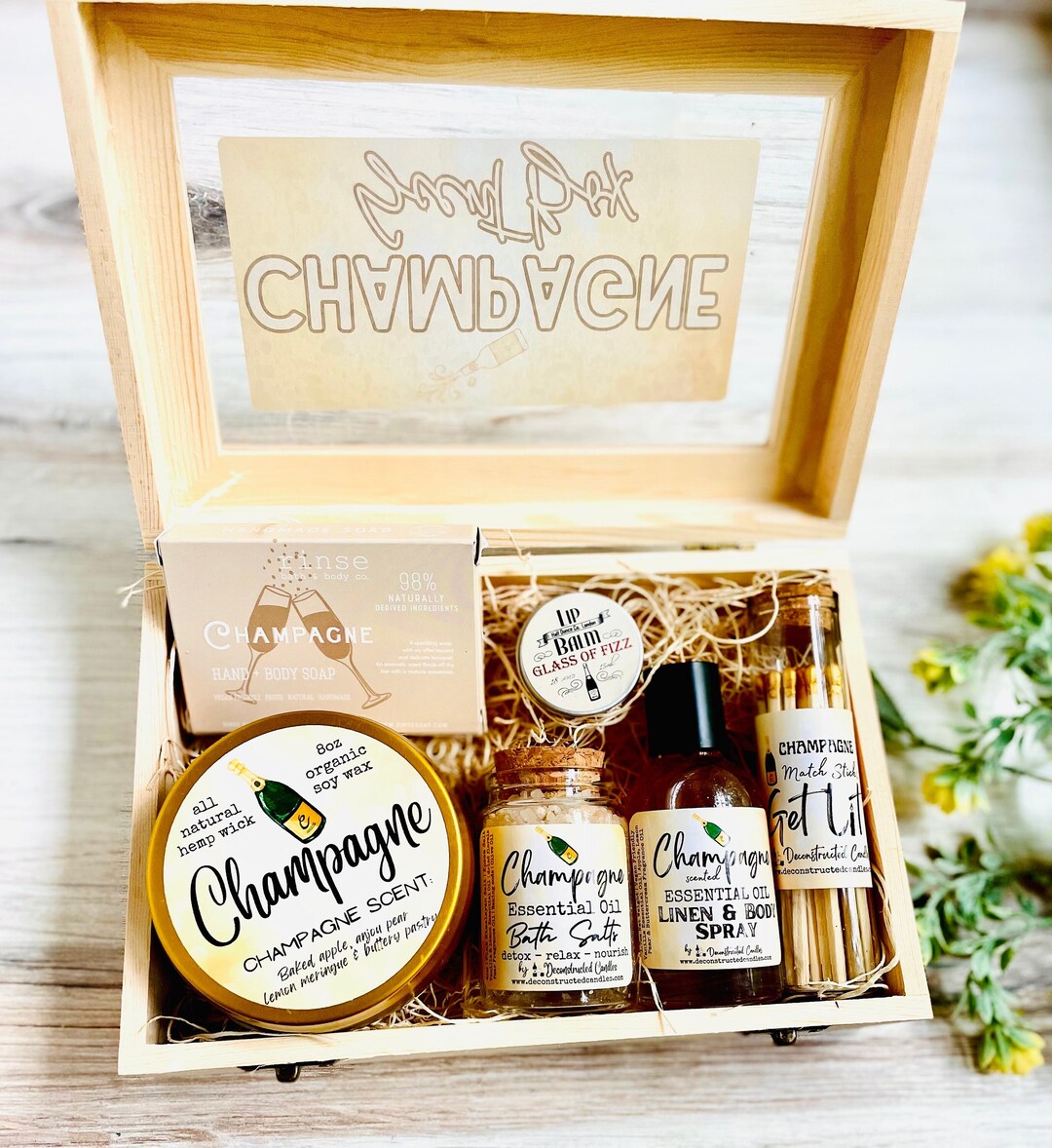 Champagne Deluxe Wooden Gift Box - Scent Box - Bath & Beauty Gift Set ...