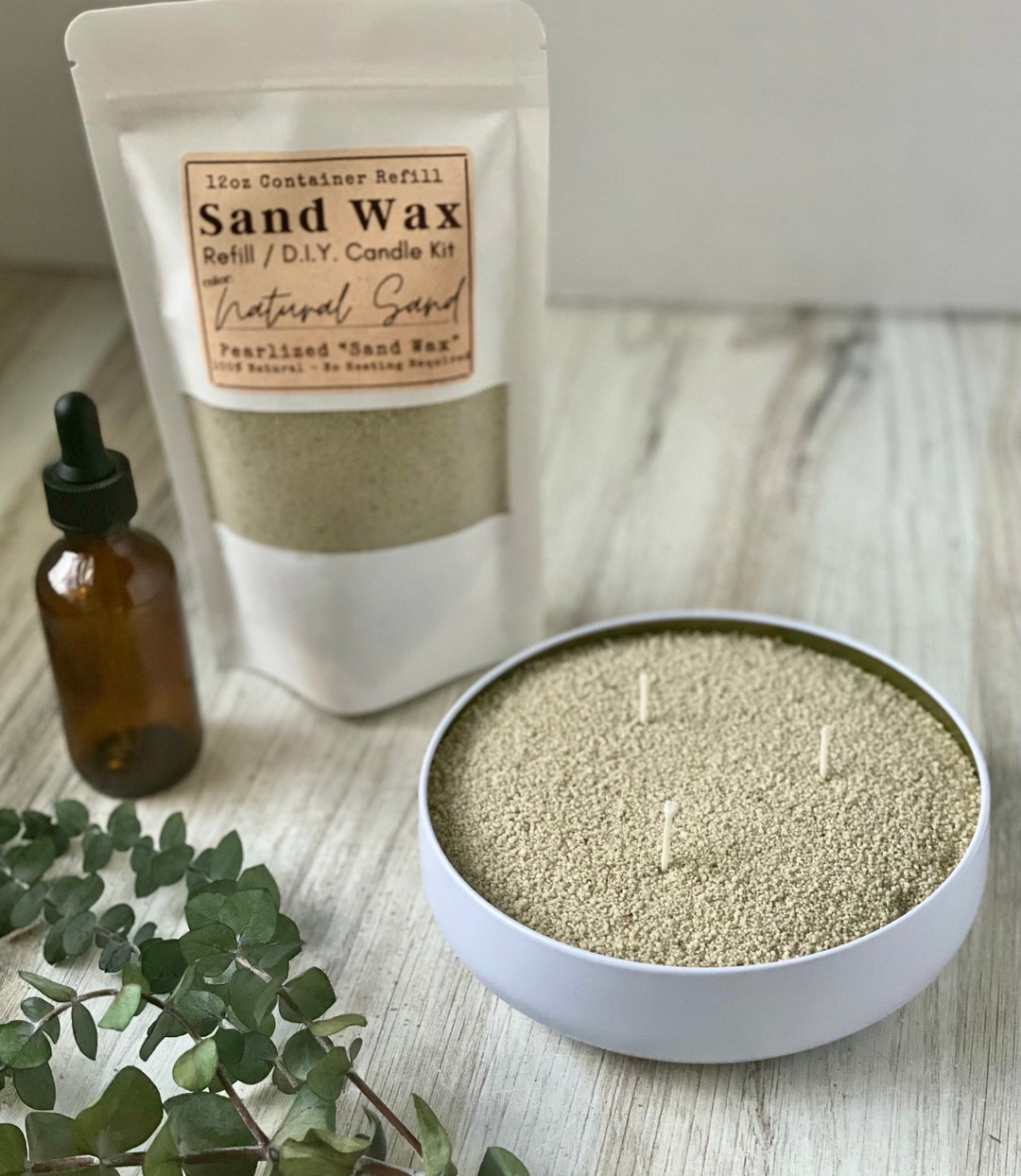 18oz Sand Wax Candle WITH White Tin W/gold Interior + 100% Natural Sand ...