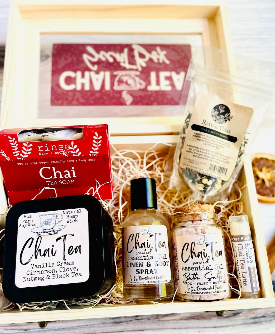 Chai Tea Deluxe Wooden Gift Box Scent Box Bath & Beauty Gift Set Chai ...