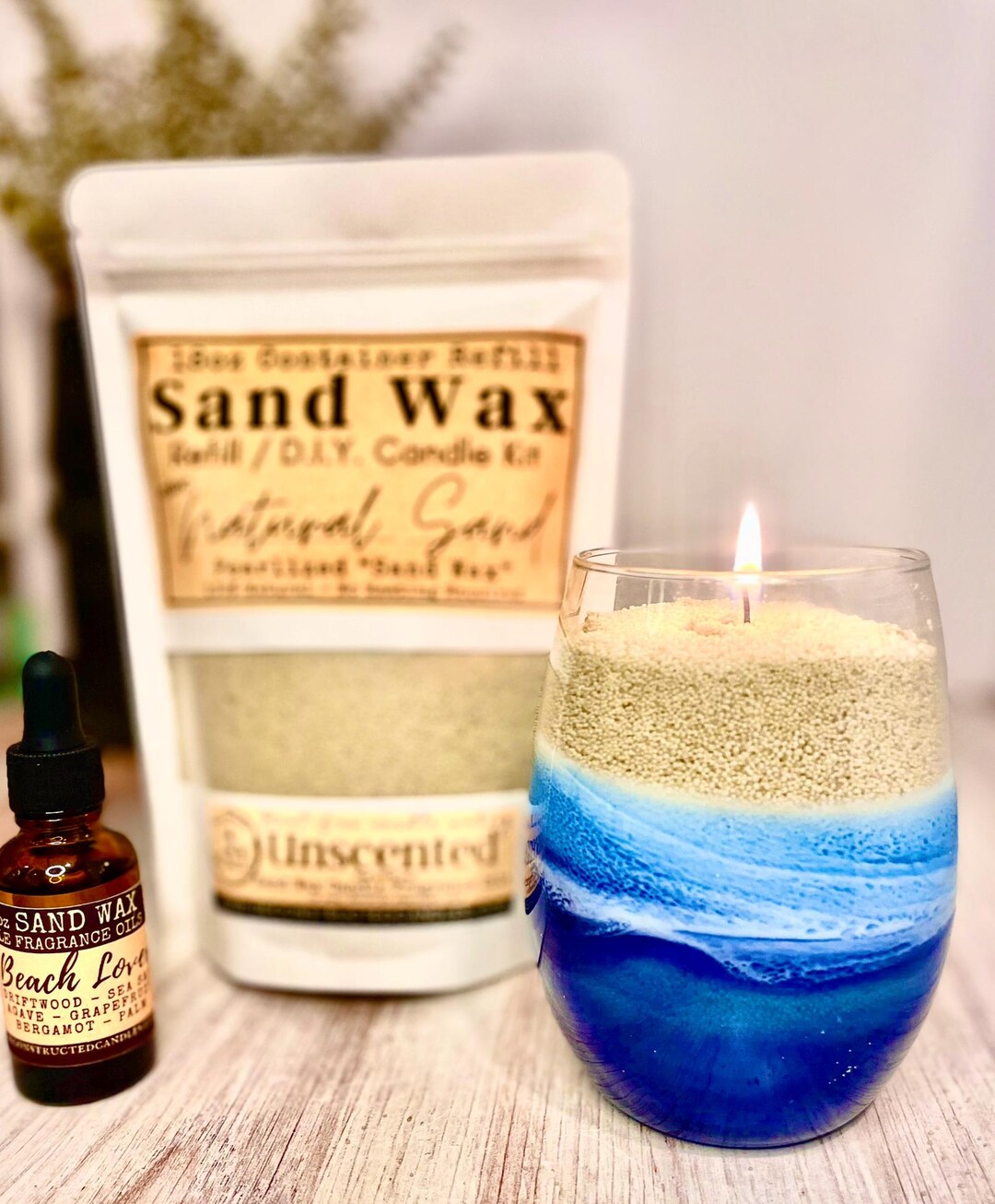Ocean Wave Wine Glass Candle Sand Wax Beach Themed Candle Coastal ...