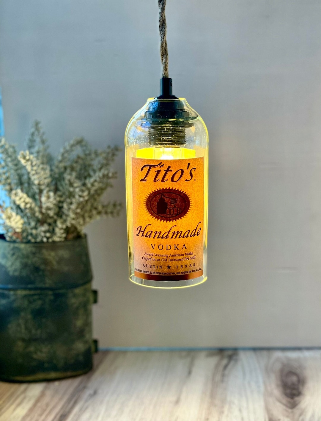 Liquor Bottle Light - Recycled Tito's Bottle - Pendant Style Light With ...