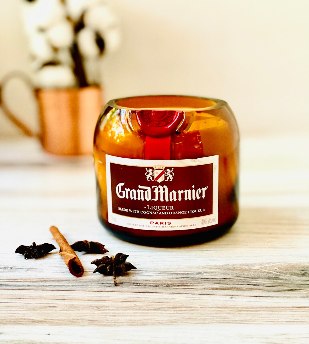 Spiced Orange Cognac Candle - Grand Marnier Bottle - Wood “wave” Wick ...