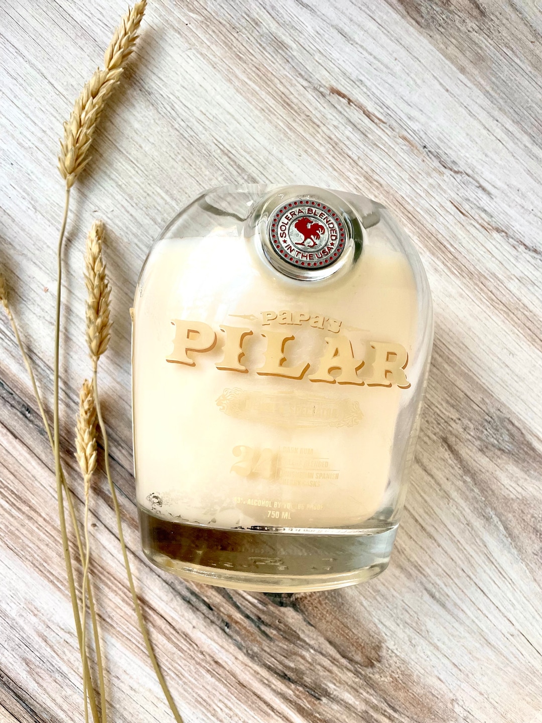 Hot Buttered Rum Scented Candle Papas Pillar Rum Bottle Organic Soy Wax ...