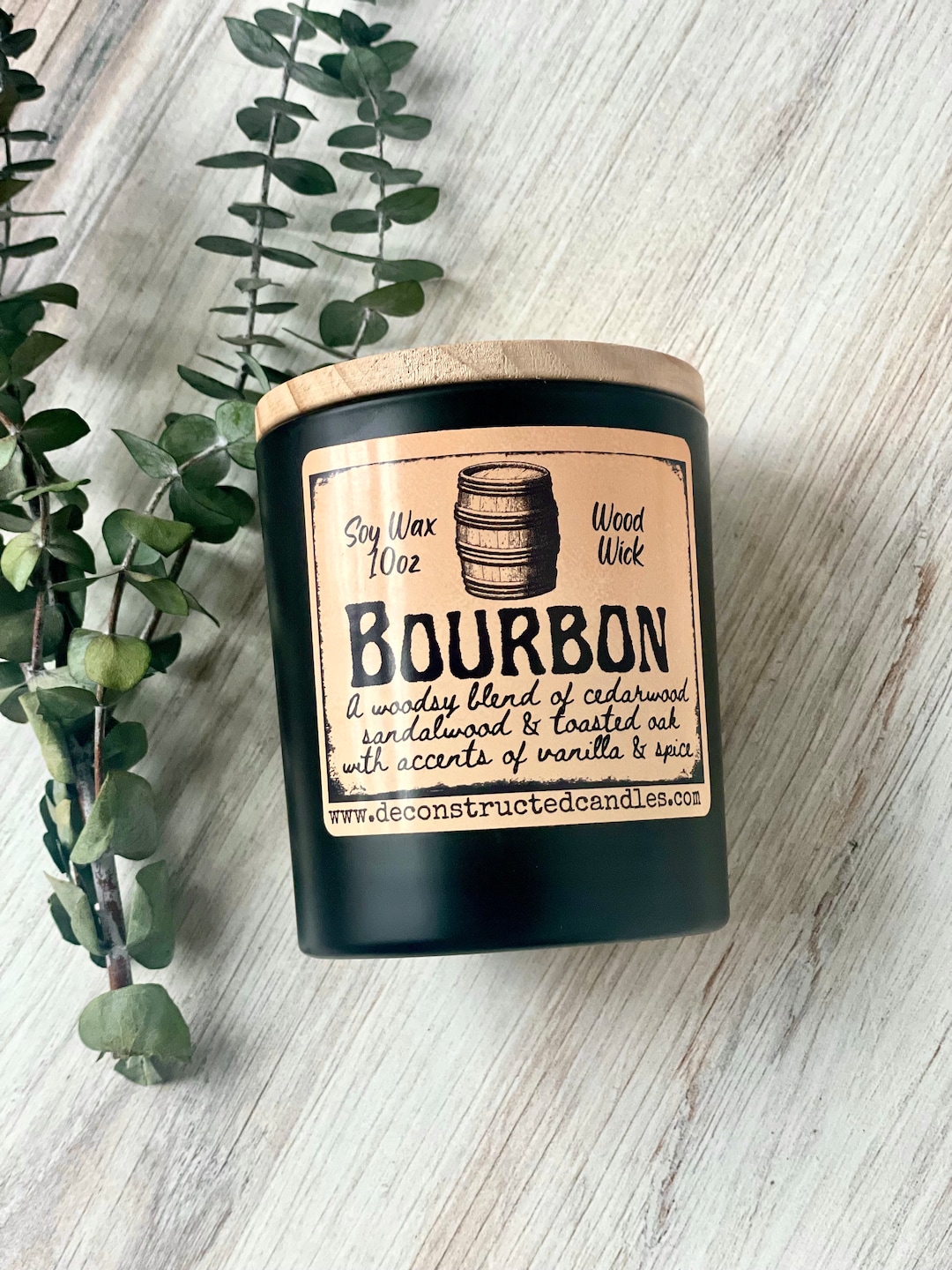 Handcrafted Bourbon Scented Candle Soy Candle Wood Wick Rich Vanilla ...