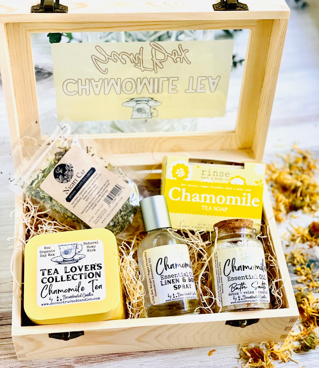 Chamomile Deluxe Wooden Gift Box Scent Box Bath & Beauty Gift Set ...