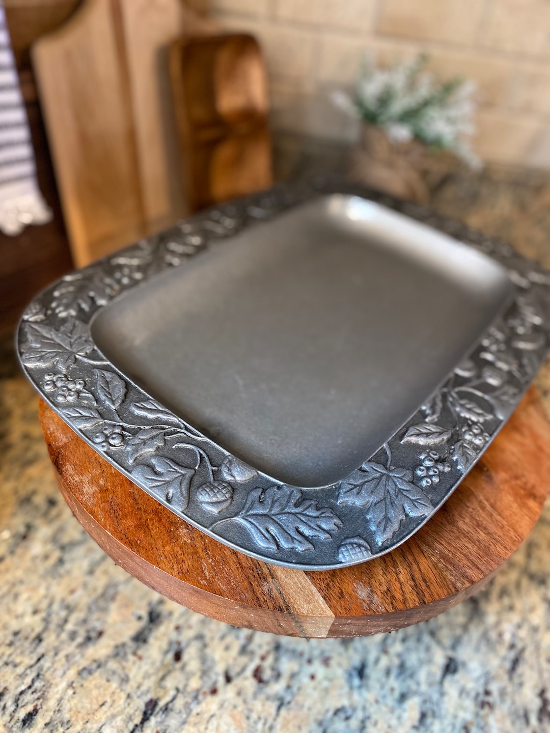 Vintage Longaberger Pewter Tray in falling Leaves - Etsy