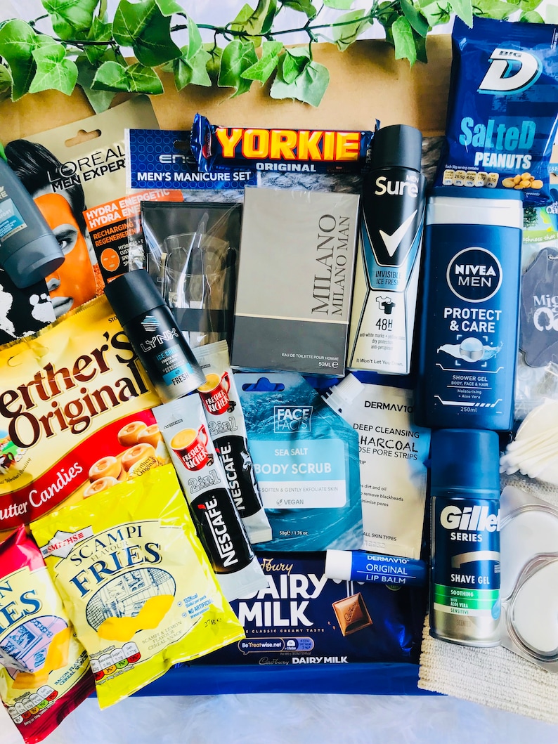 MEN’S HAMPER BOX Birthday Hamper for Him, Man Gift Hamper, Care Package ...