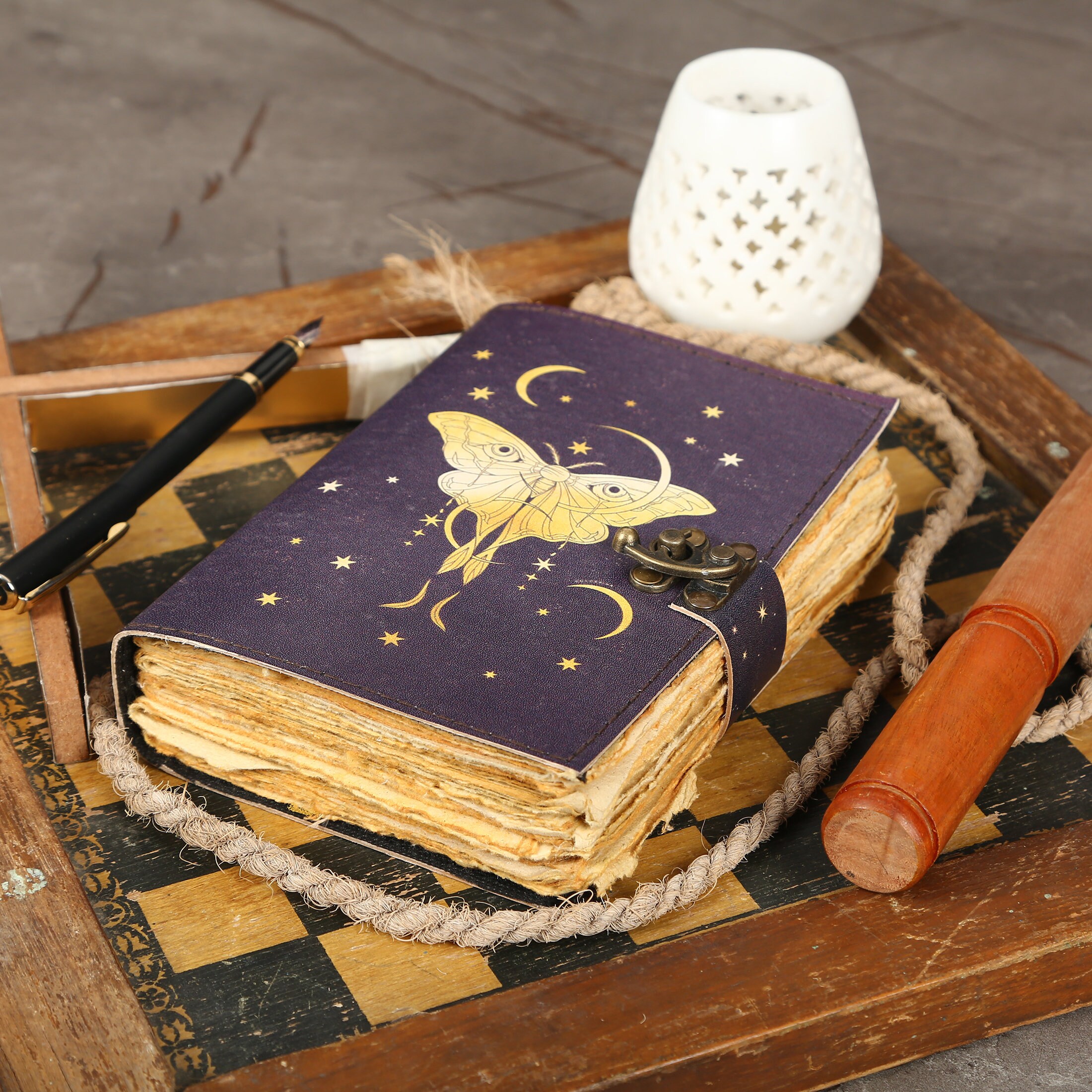 Luna Moth Blank Spell Book of Shadows Journal With Lock Clasp Vintage ...