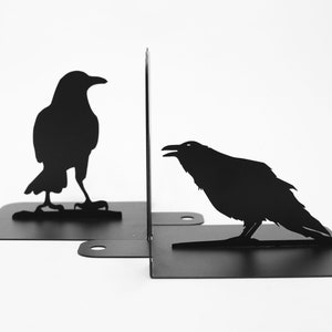 Bookends Raven Black Metal Book End Crow Unique Shelf Decor Birds Book ...