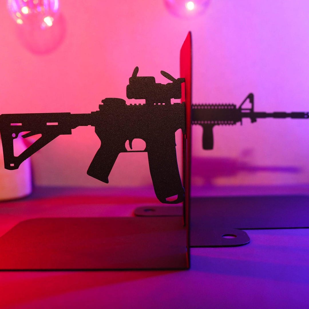 Bookends Military Black Metal Art Machine Gun Automatic Library ...