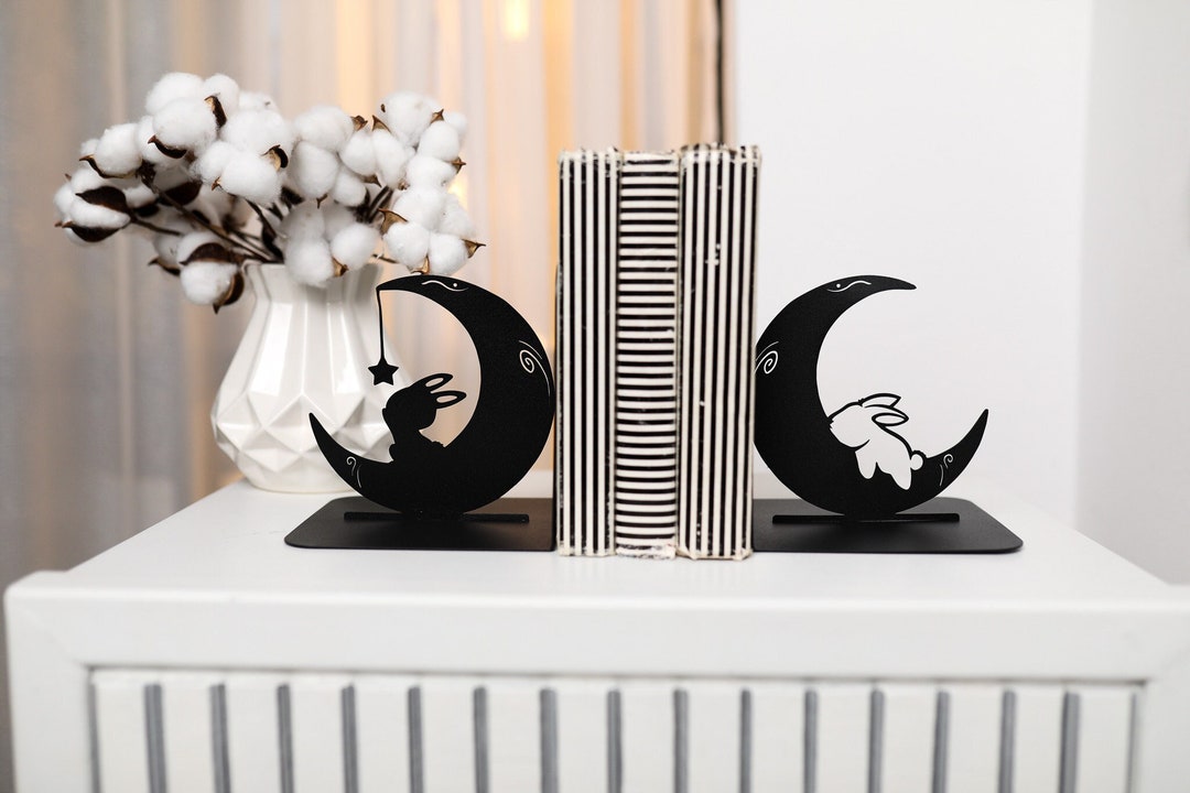 Bookends Moon Rabbits Unique Bookend Cute Bunny on Moon Black Easter ...