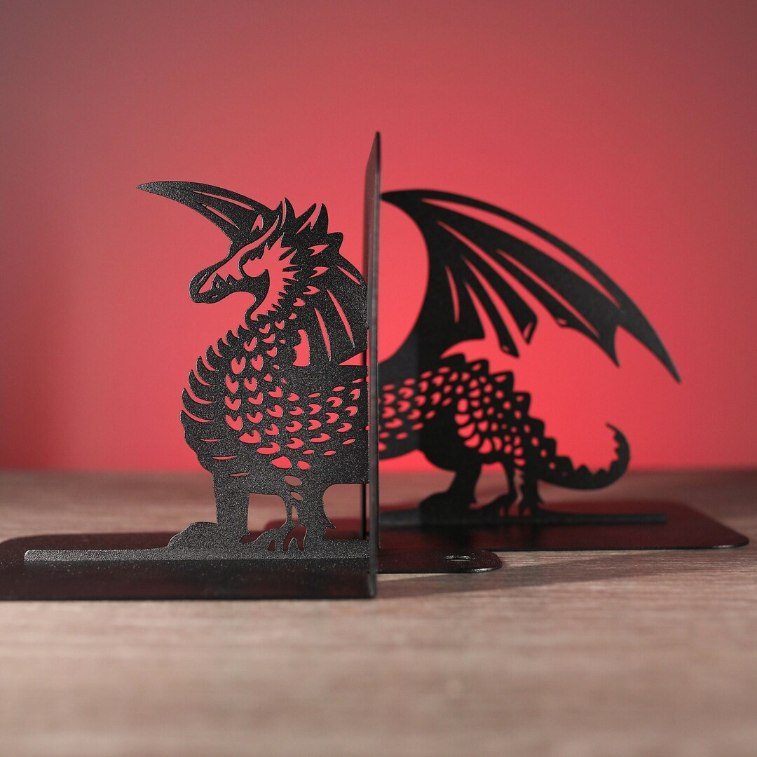 Bookends Dragon Metal Set Fantasy Book End Unique Bookworm Gifts Dnd ...