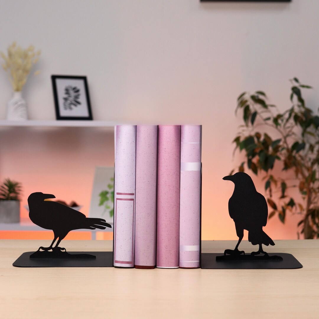 Raven Metal Bookends Nevermore Book Lover Gift Unique Metal Art Crow ...