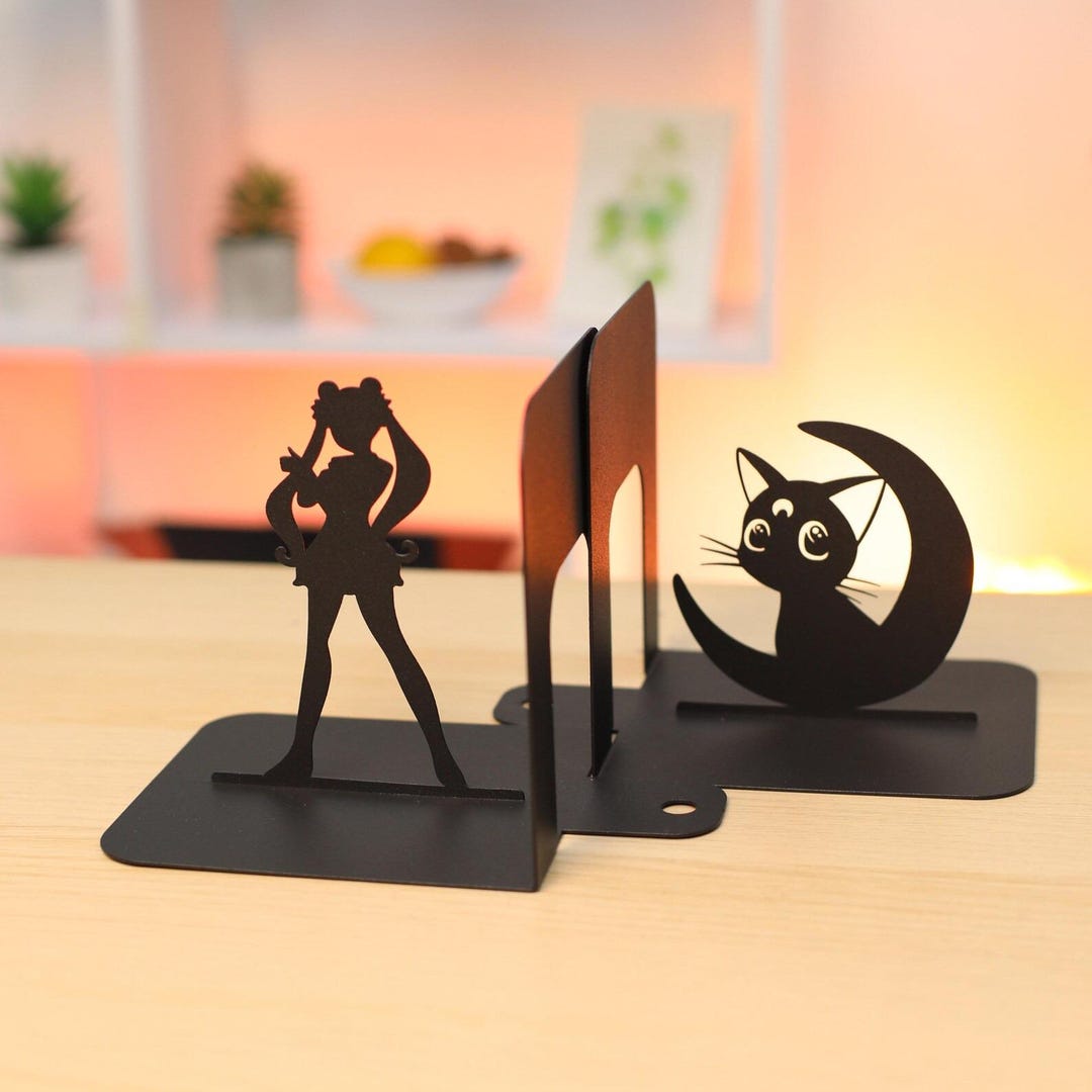 Book Ends for Anime Lovers Metal Anime Girl and Cat Bookend Cute Desk ...