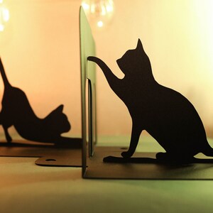 Bookends Cats Metal Black Bookshelf Decor Book Ends Cute Cat Lover ...