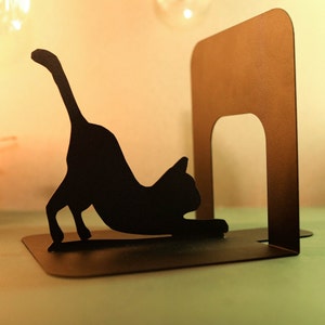 Bookends Cats Metal Black Bookshelf Decor Book Ends Cute Cat Lover ...
