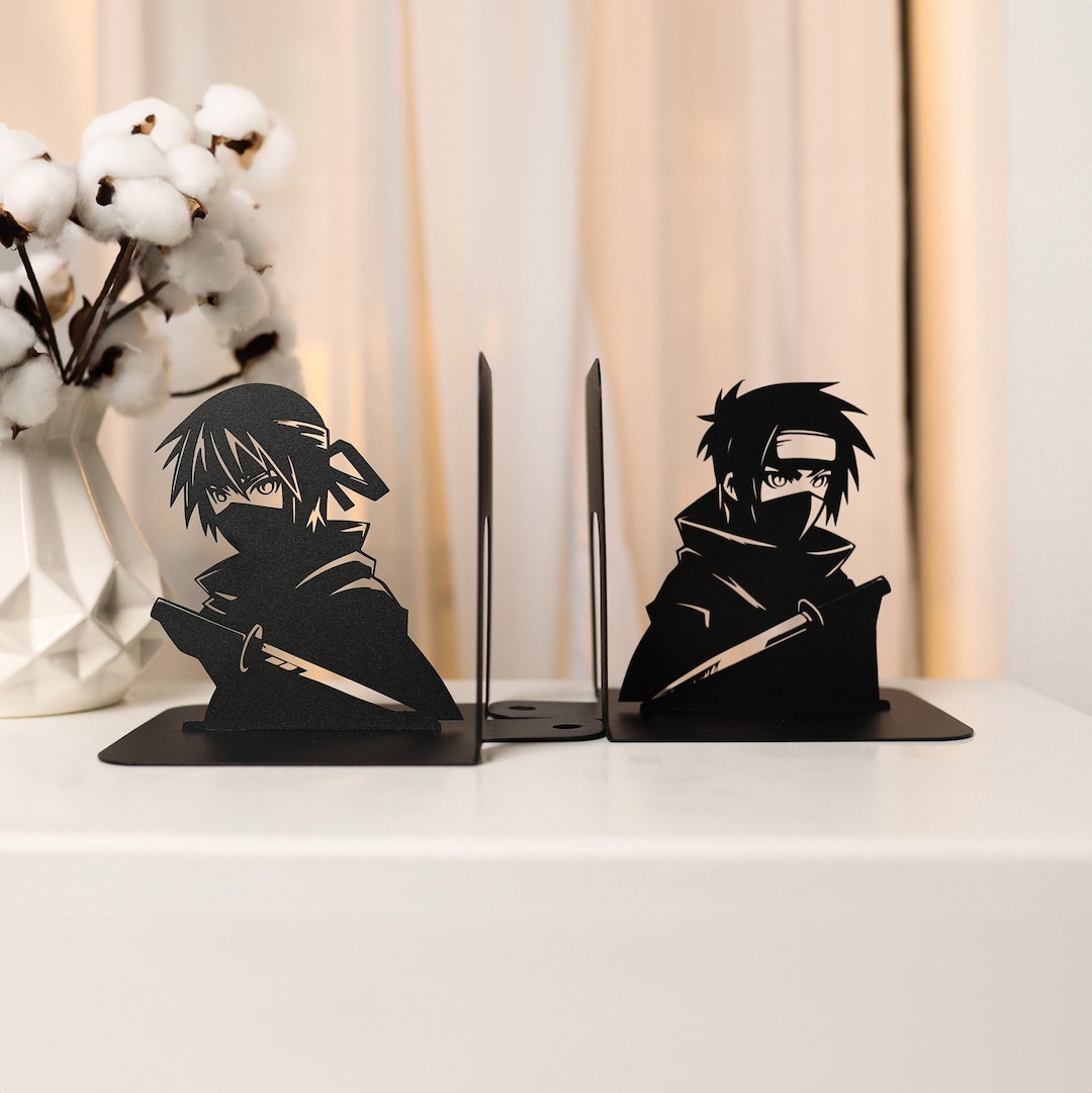 Bookends Anime Ninja Metal Bookend Boys Manga Stand Black Book Holder ...