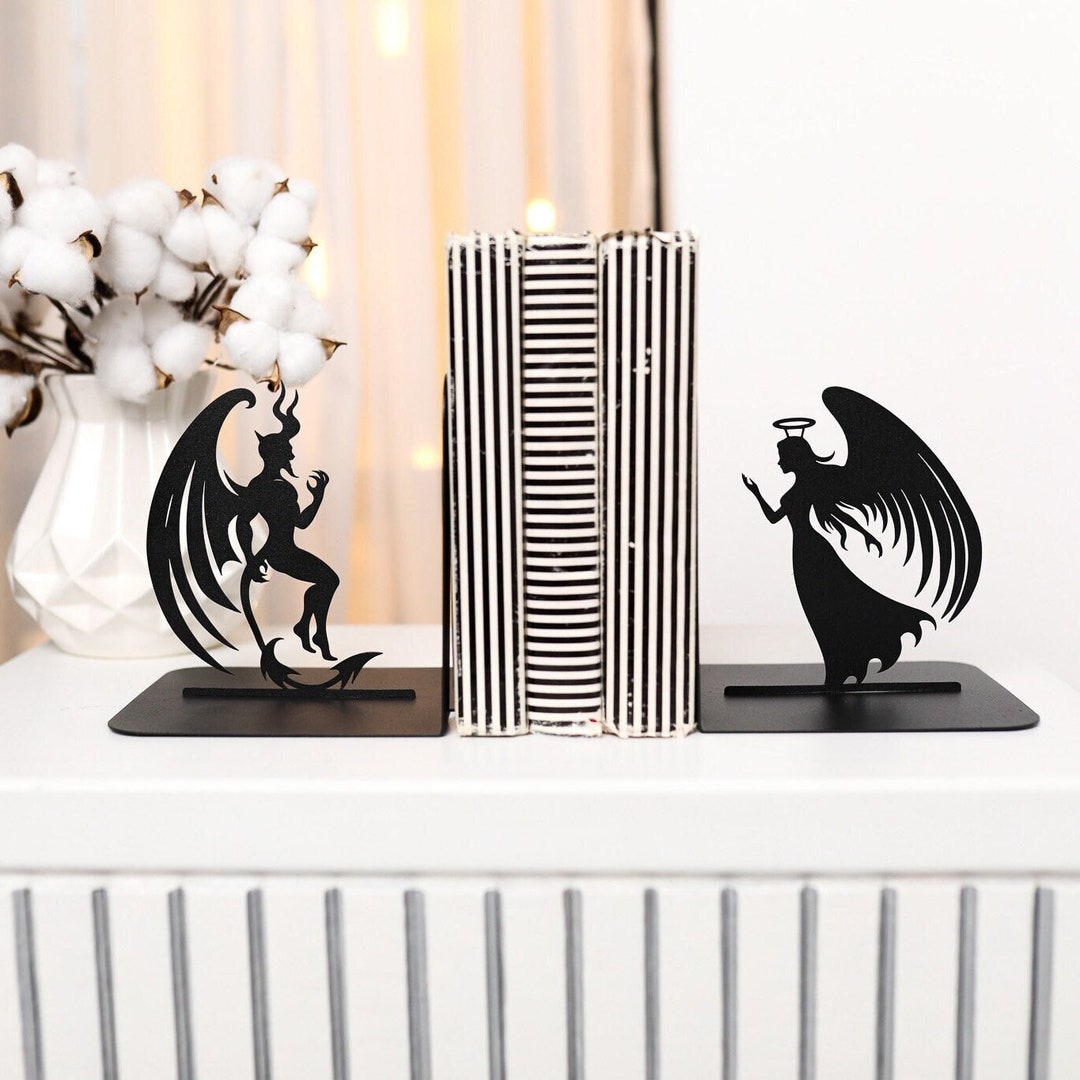 Bookends Angel and Devil Black Metal Book End Good and Evil Demon ...