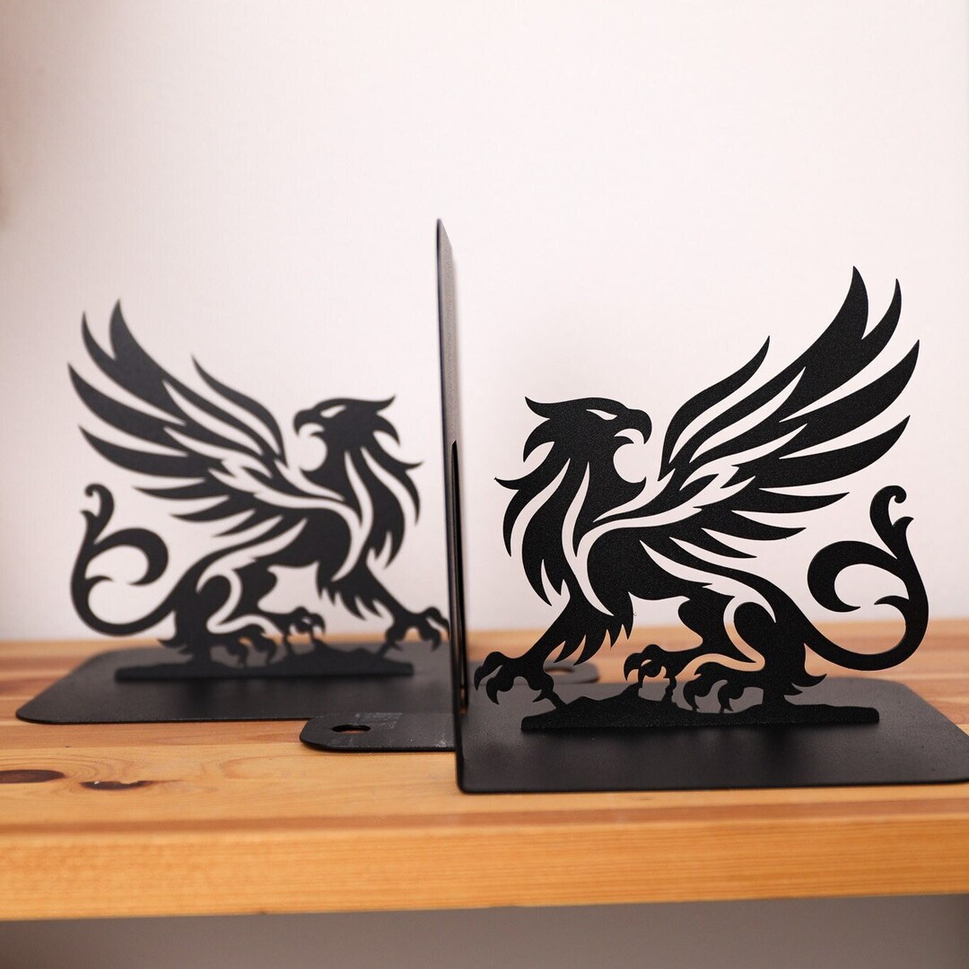 Bookends Griffin Black Metal Book End Bird Mythology Home Decor Fantasy ...
