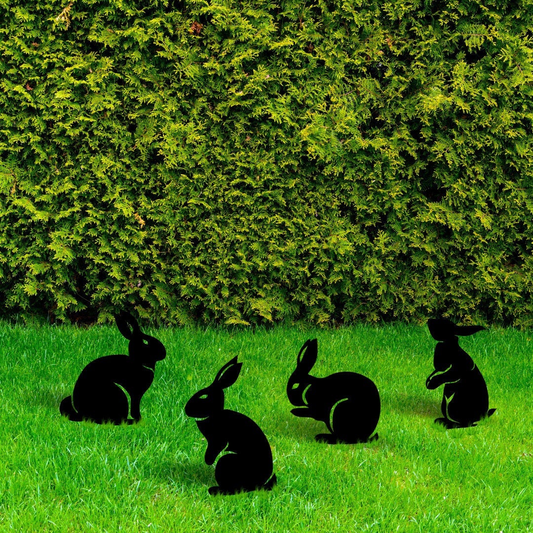 Metal Yard Art Rabbit Garden Stakes Decor Framhouse Outdoor Decoration ...