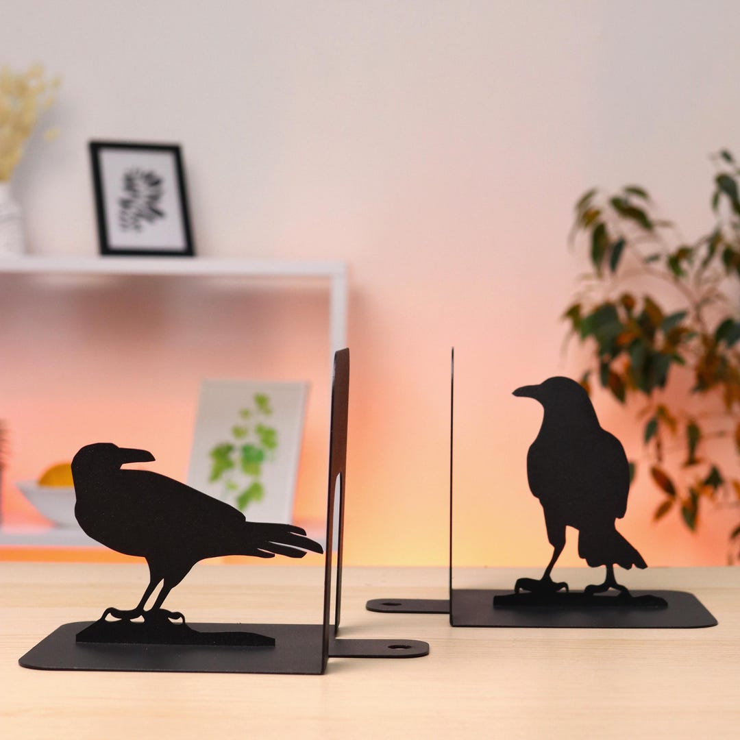 Gothic Raven Bookends, Black Metal Crow Decor, Macabre Library Art - Etsy