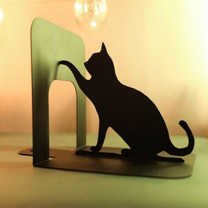 Bookends Cats Metal Black Bookshelf Decor Book Ends Cute Cat Lover ...